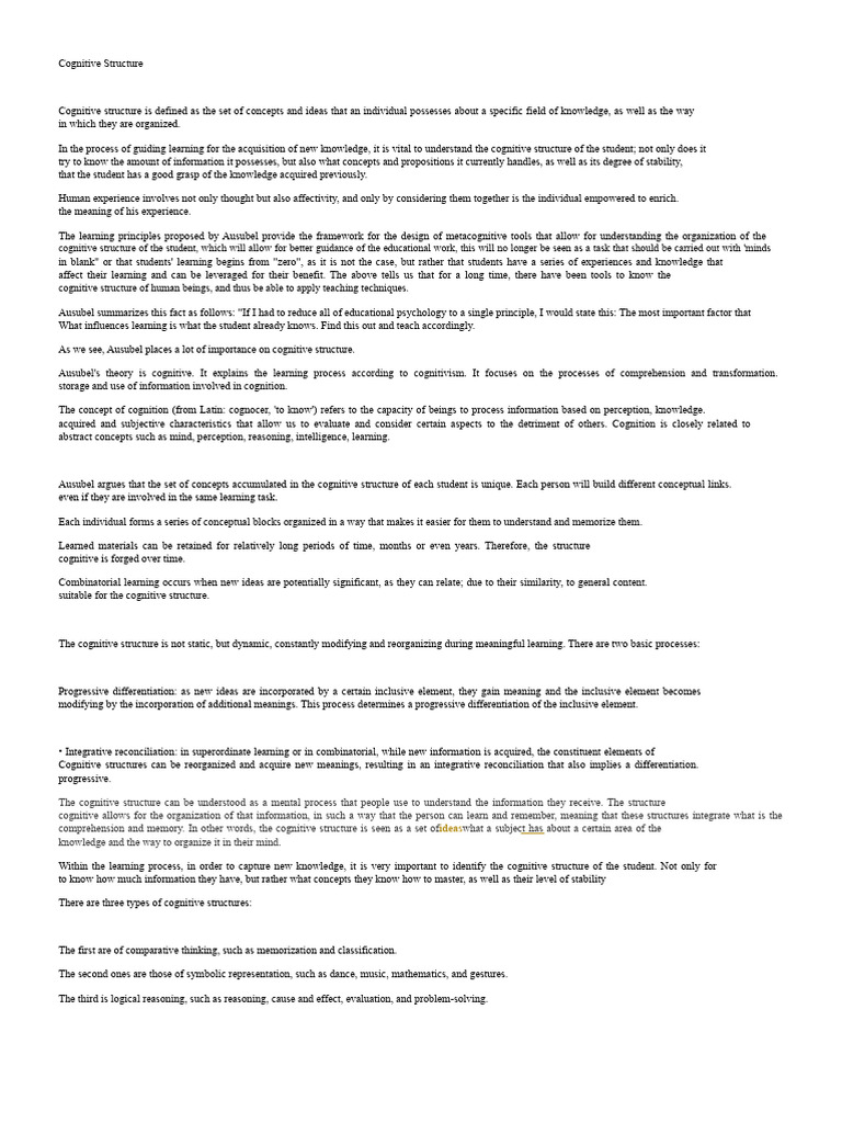 Cognitive Structure | PDF | Cognitive Behavioral Therapy | Thought
