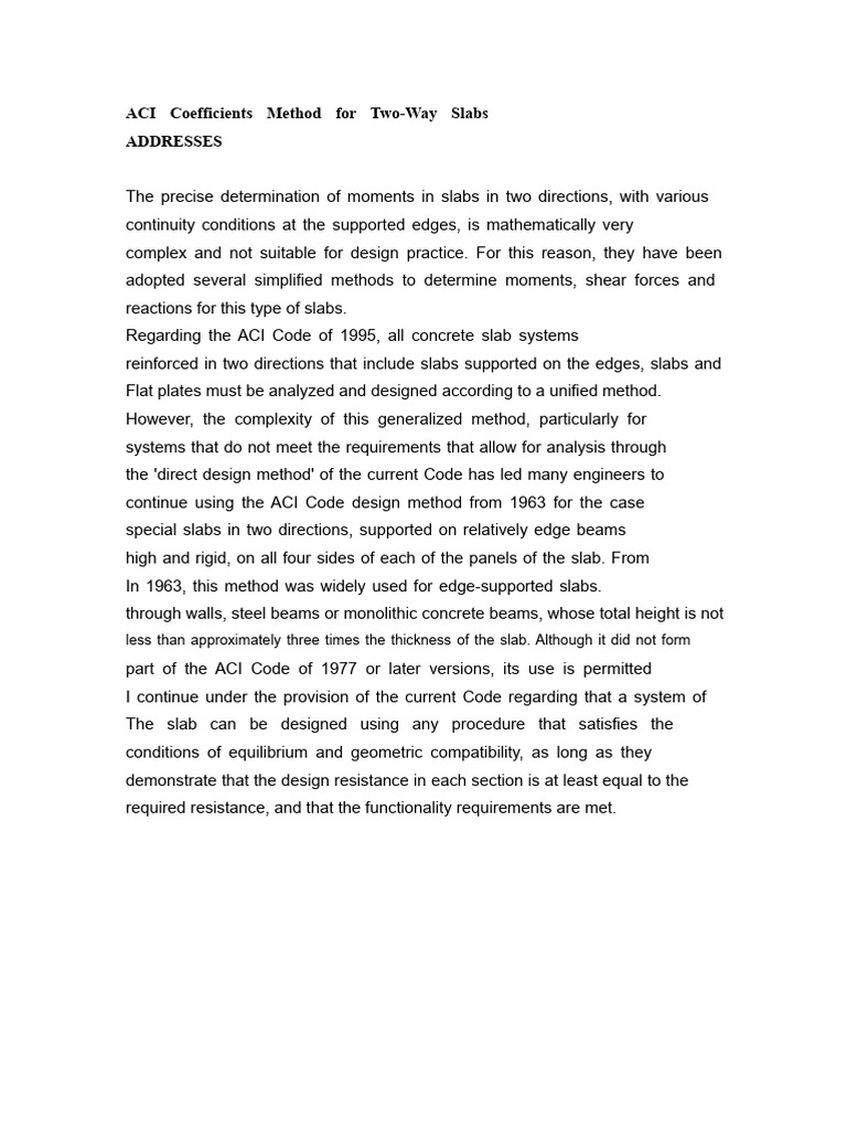 Method of ACI Coefficients For Slabs in Two Directions | PDF | Bending ...