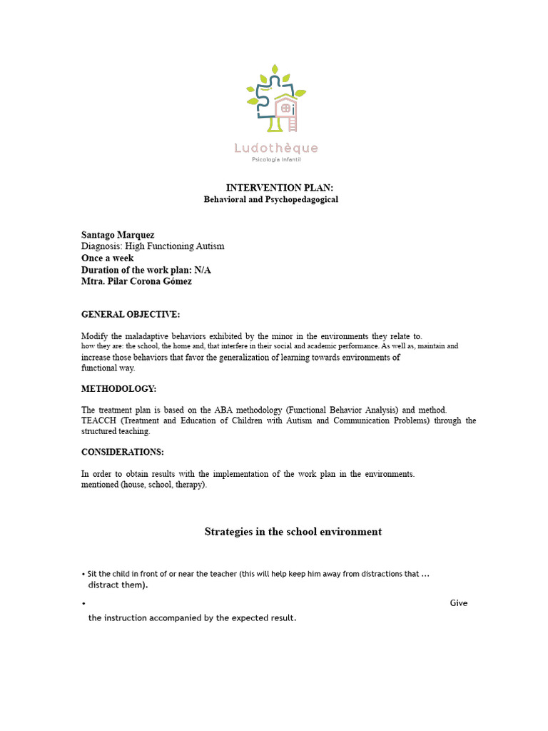 Autism Intervention Plan Overview | PDF | Autism | Learning