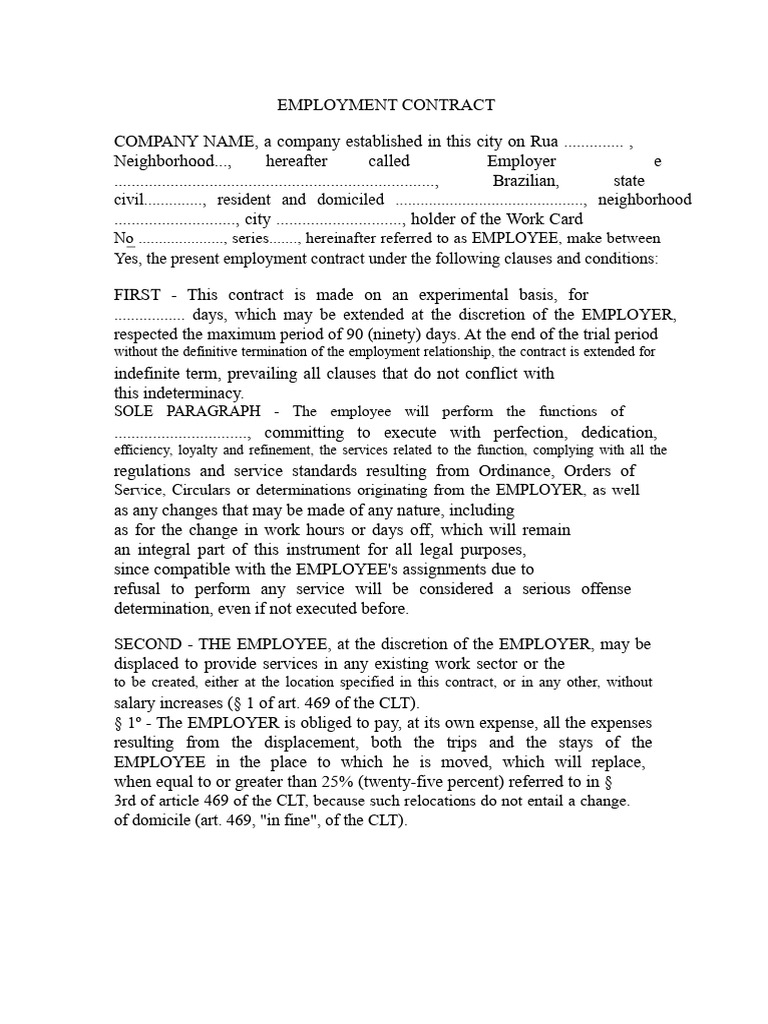 Employment Contract Overview | PDF | Overtime | Employment