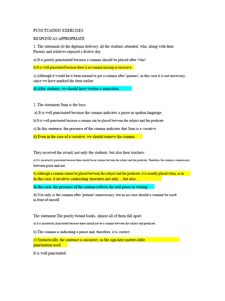Punctuation Exercises | PDF | Comma | Punctuation