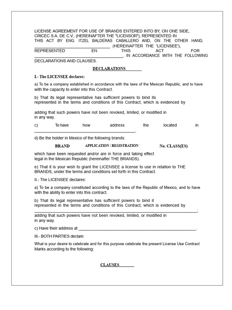 Brand Licensing Agreement Template | PDF | License | Civil Law (Common Law)