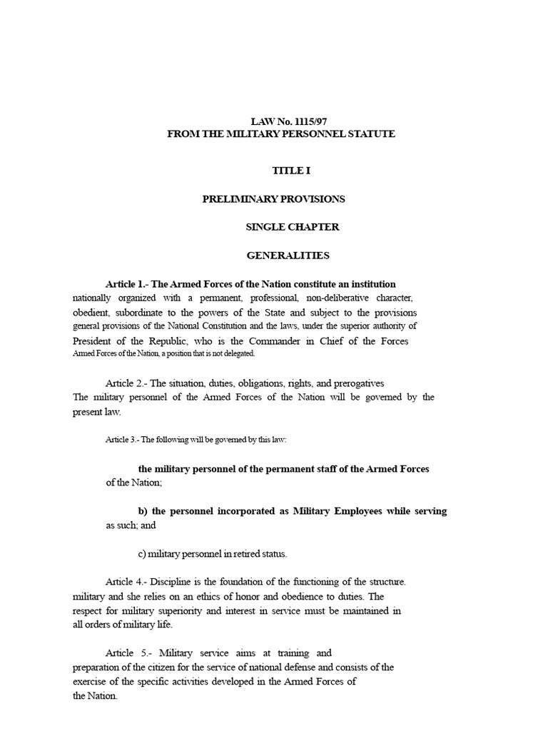 Law 1115-1997 Statute of Military Personnel | PDF | Military | Non ...