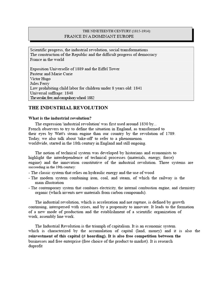 The Industrial Revolution Summary | PDF | Industrial Revolution | Weaving