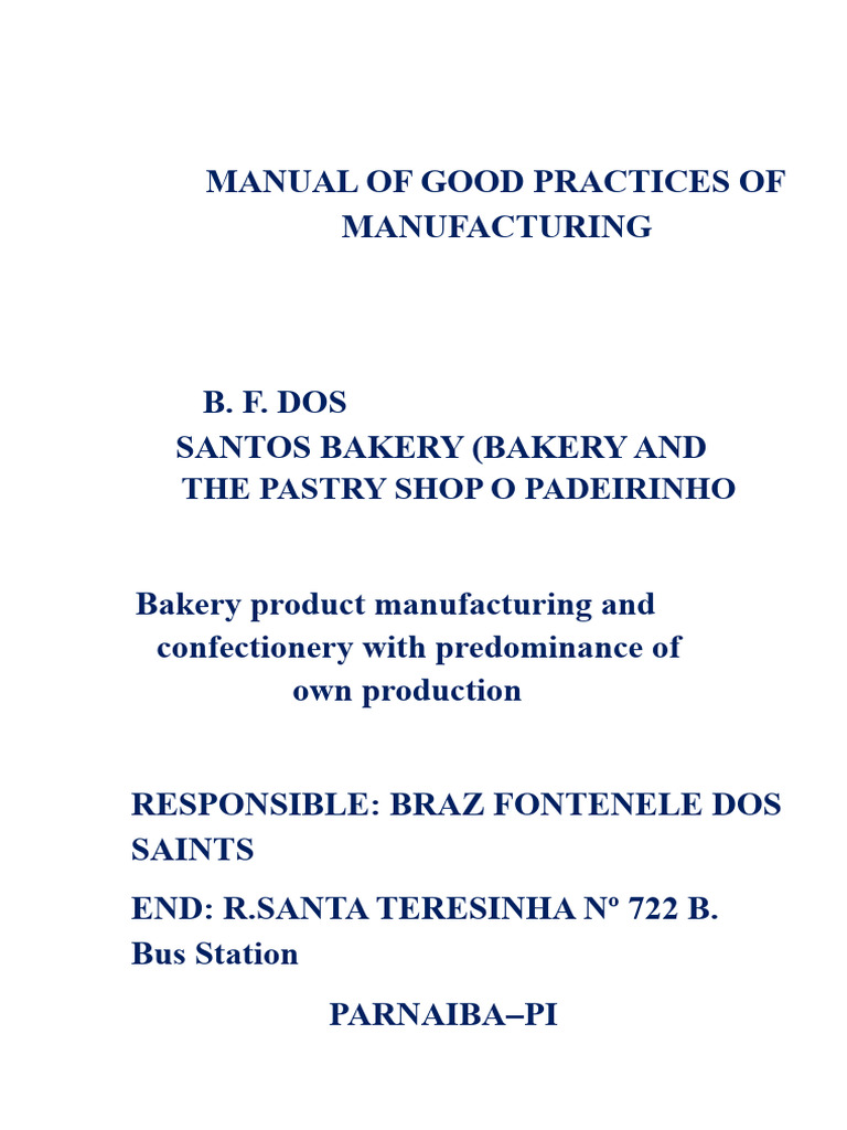 Good Manufacturing Practices Manual | PDF | Breads