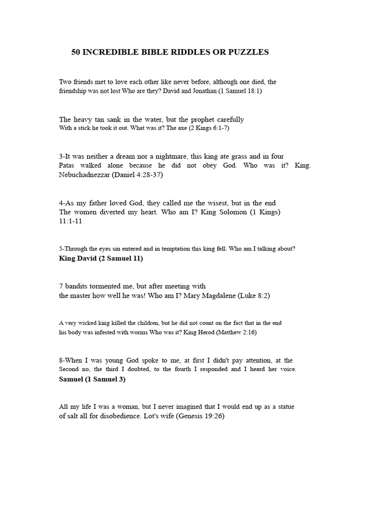 Bible Riddles and Answers Collection | PDF | Jesus | Books Of Kings