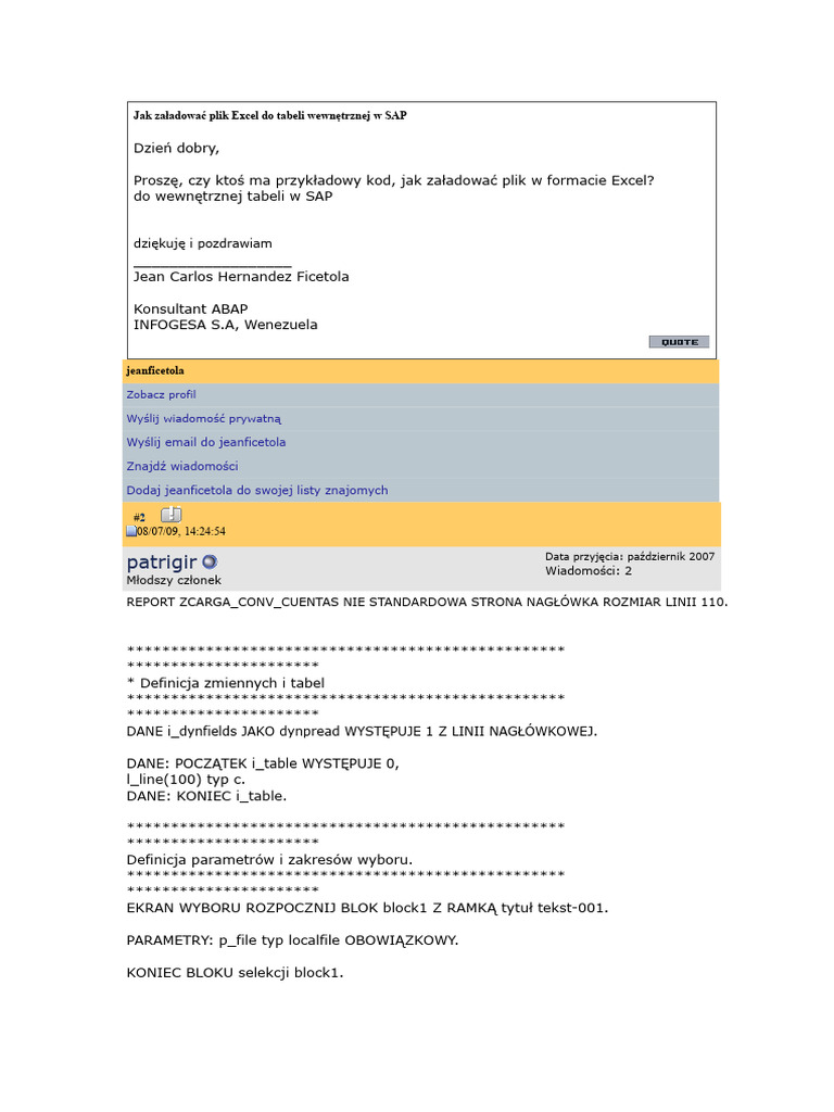 Jak Załadować Plik Excel Do Tabeli Wewnętrznej W SAP | PDF