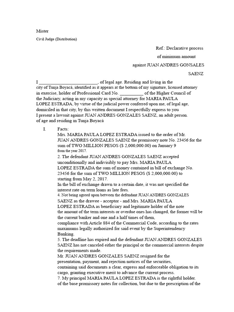 FORMAT of "Actio in Rem Verso" Claim | PDF | Negotiable Instrument ...