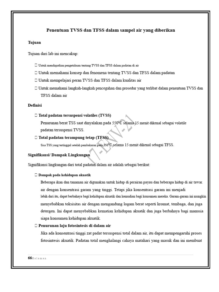 Analisis TVSS dan TFSS pada Sampel Air | PDF