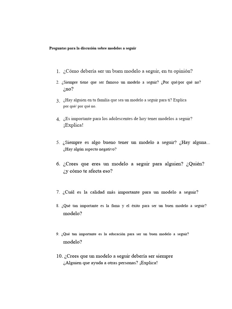 Preguntas de Discusión Sobre Modelos A Seguir | PDF