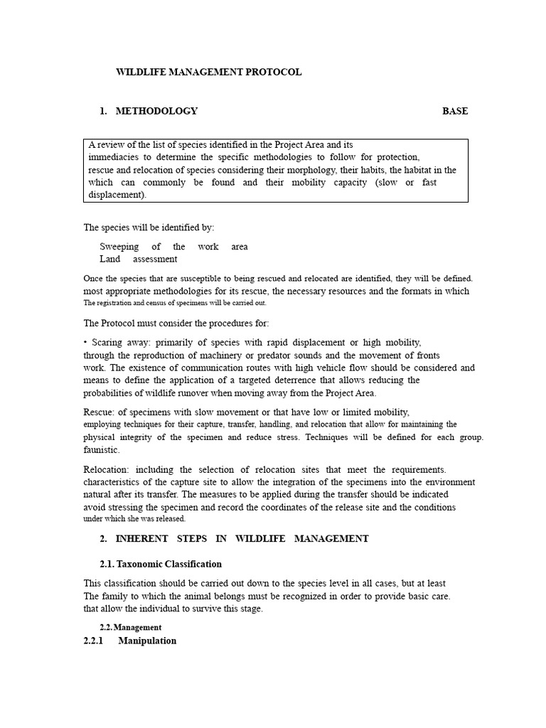 Wildlife Management Protocol Overview | PDF | Conservation Biology ...