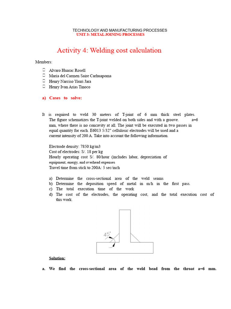 Activity 4. Calculation of Welding Costs | PDF | Welding | Construction