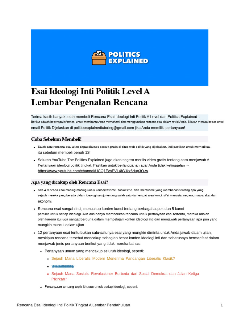 Lembar Rencana Esai Ideologi Inti Politik Tingkat A | PDF