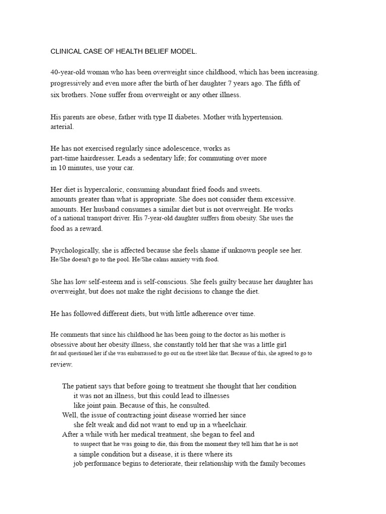 Health Belief Model: Obesity Case Study | PDF | Obesity | Dieting