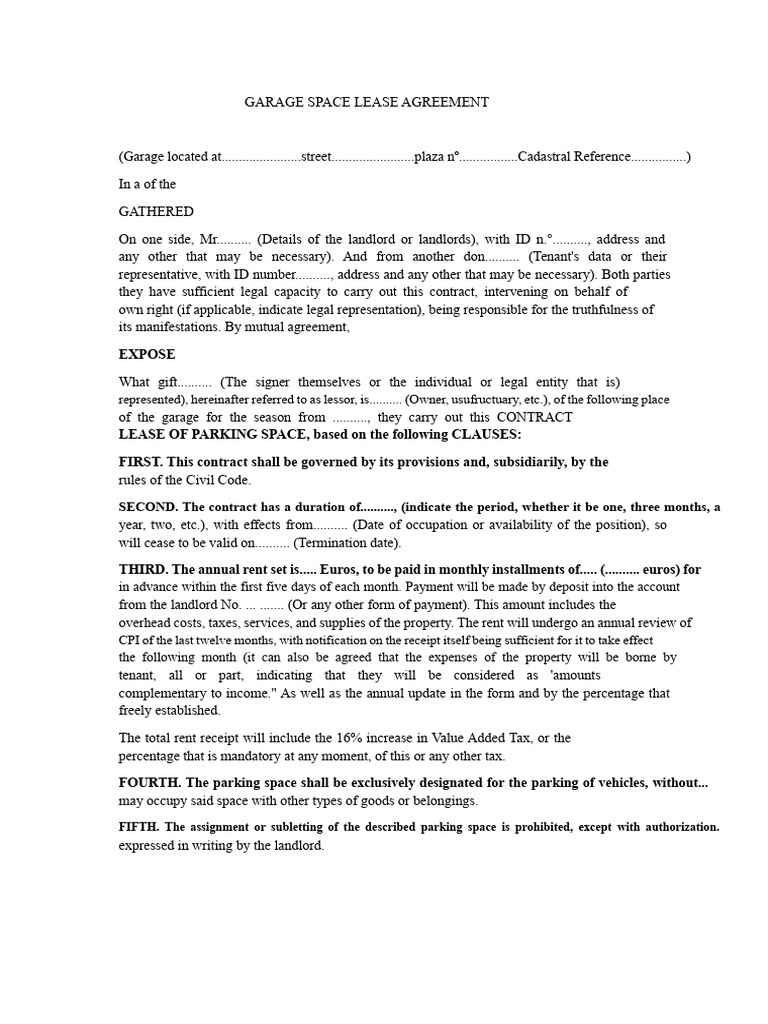 Garage Space Lease Agreement | PDF | Lease | Landlord