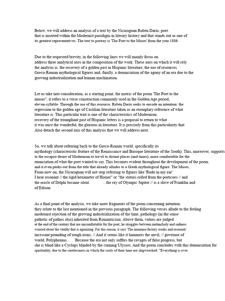 Rubén Darío's "The Poet to the Muses" Analysis | PDF | Poetry
