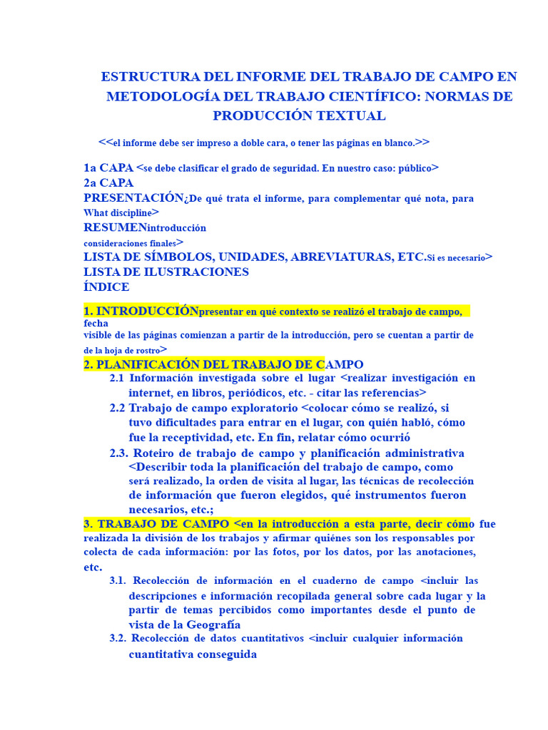 Estructura de Informe de Trabajo de Campo | PDF
