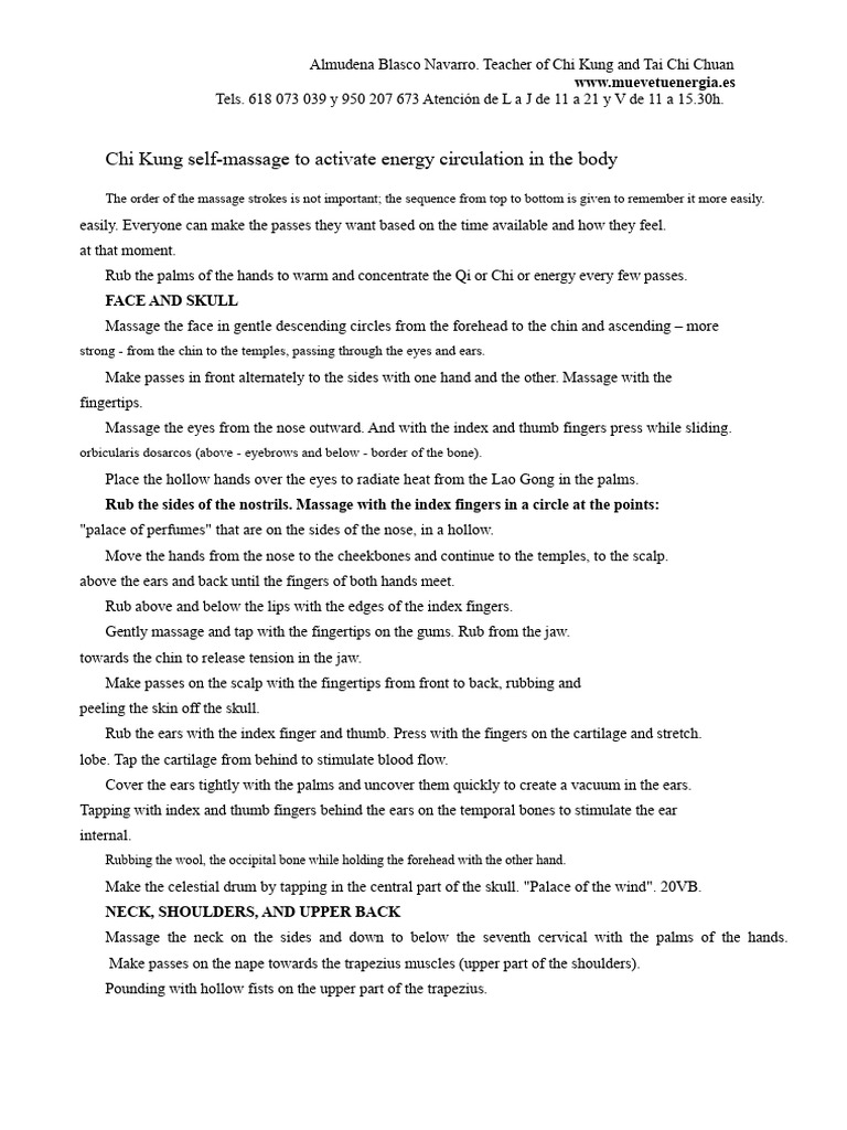 02 Self-Massage Classes Chi Kung and Tai Chi Chuan | PDF | Massage | Neck