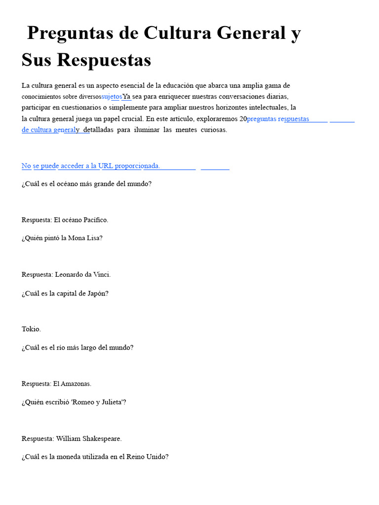 20 Preguntas Clave de Cultura General | PDF