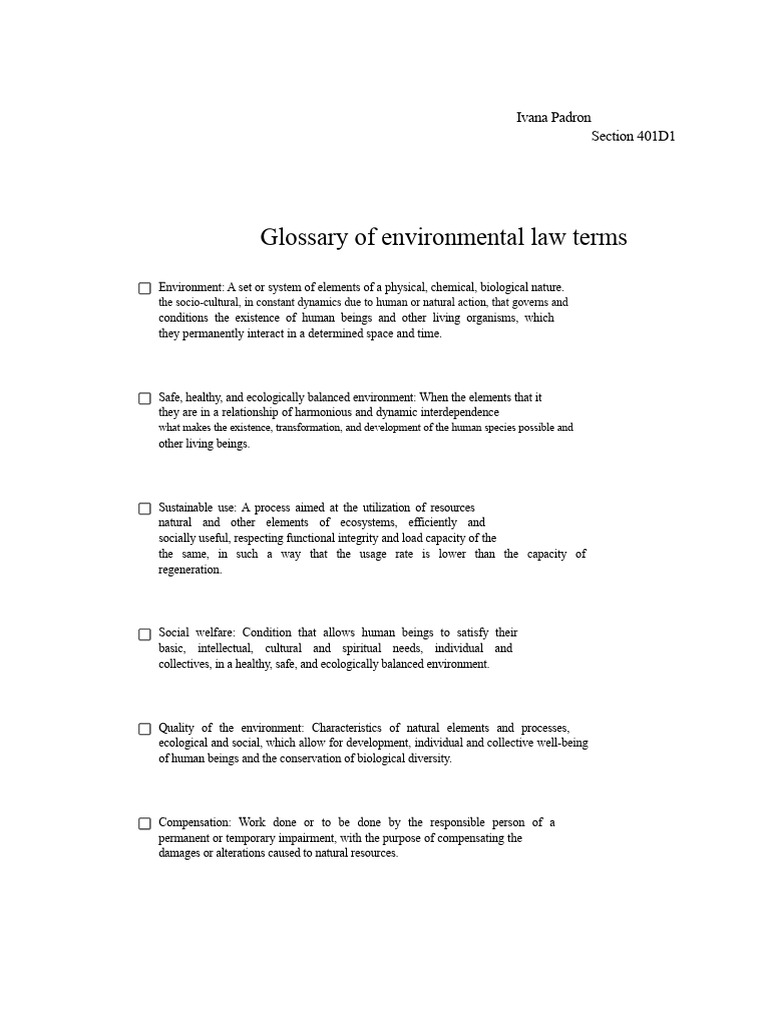 Environmental Law Terms Glossary | PDF | Sustainability | Natural ...