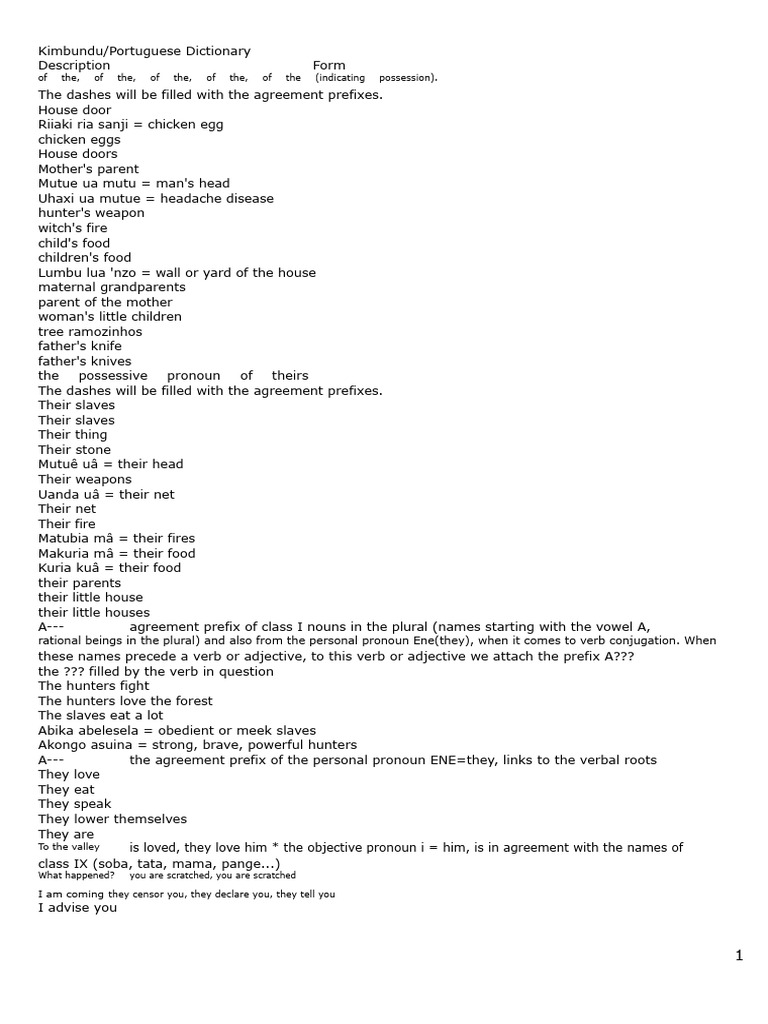 Kimbundu to Portuguese Dictionary | PDF | Grammar | Linguistic Typology