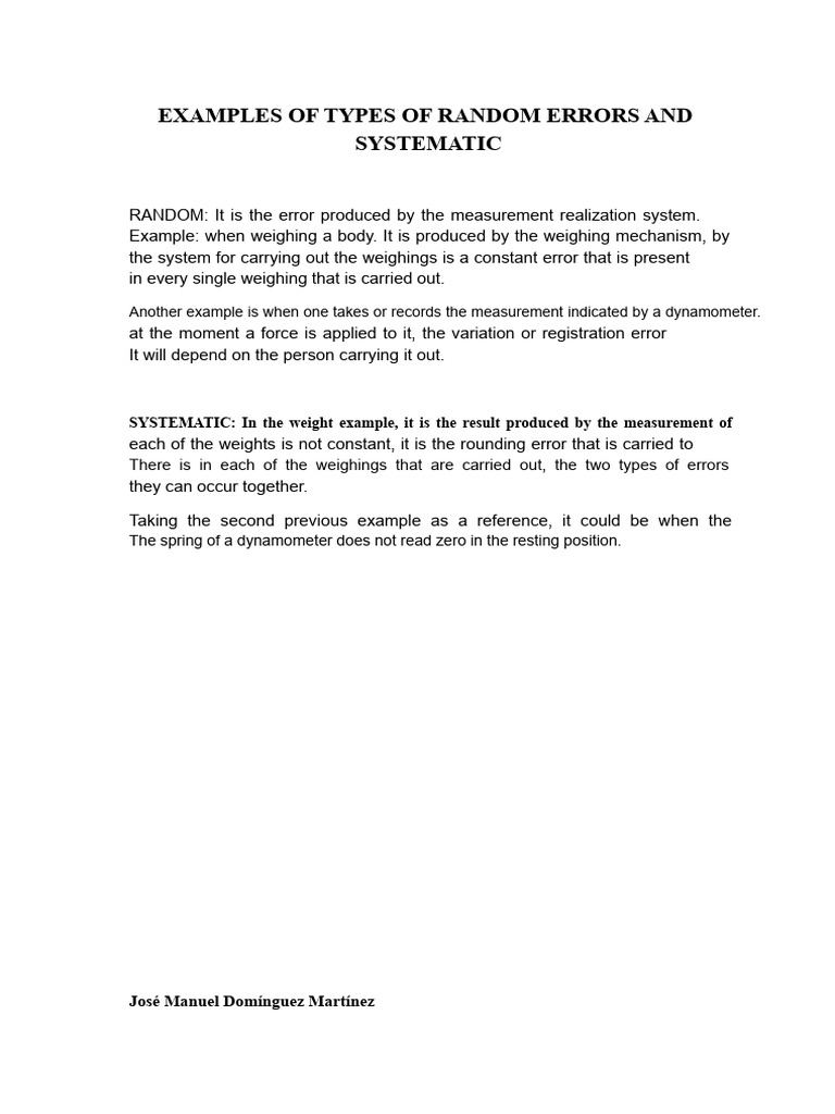 Examples of Types of Random and Systematic Errors | PDF