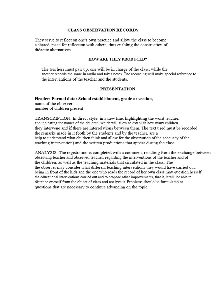 Class Observation Records | PDF