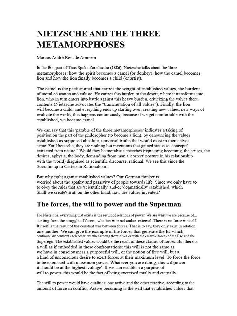 NIETZSCHE AND THE THREE METAMORPHOSES | PDF | Friedrich Nietzsche
