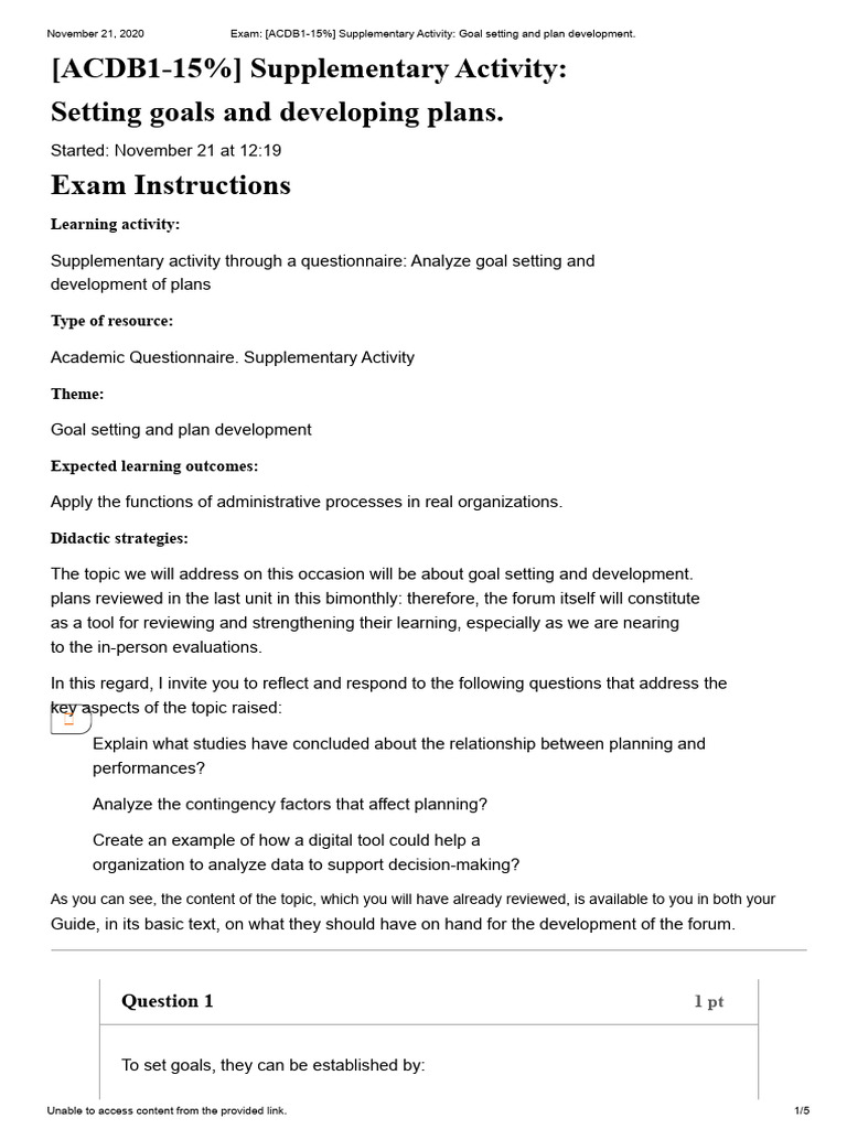 Exam - (ACDB1-15%) Supplemental Activity - Goal Setting and Development ...