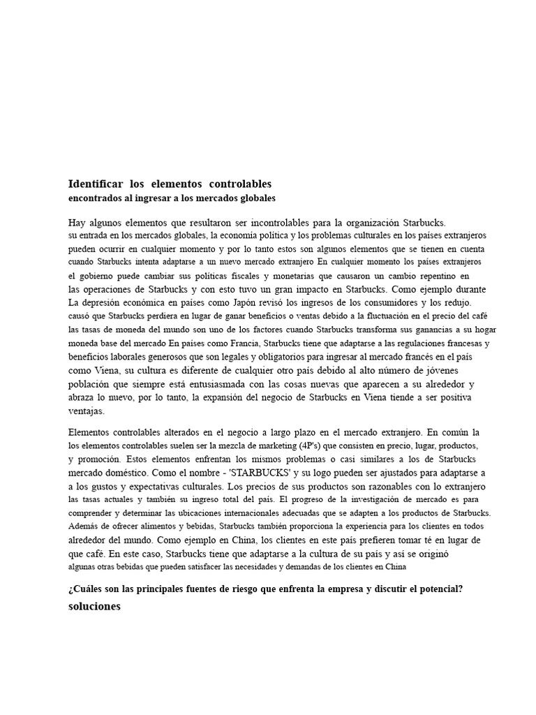 Elementos Controlables en la Expansión de Starbucks | PDF | Starbucks ...