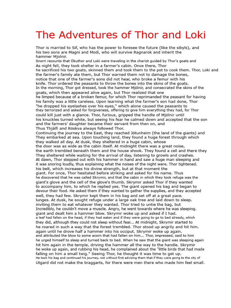 The Adventures of Thor and Loki | PDF | Norse Mythology | Norse Deities