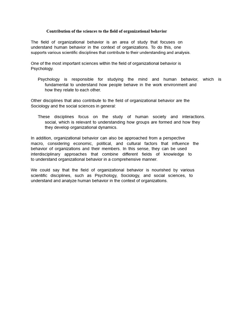 Sciences Shaping Organizational Behavior | PDF
