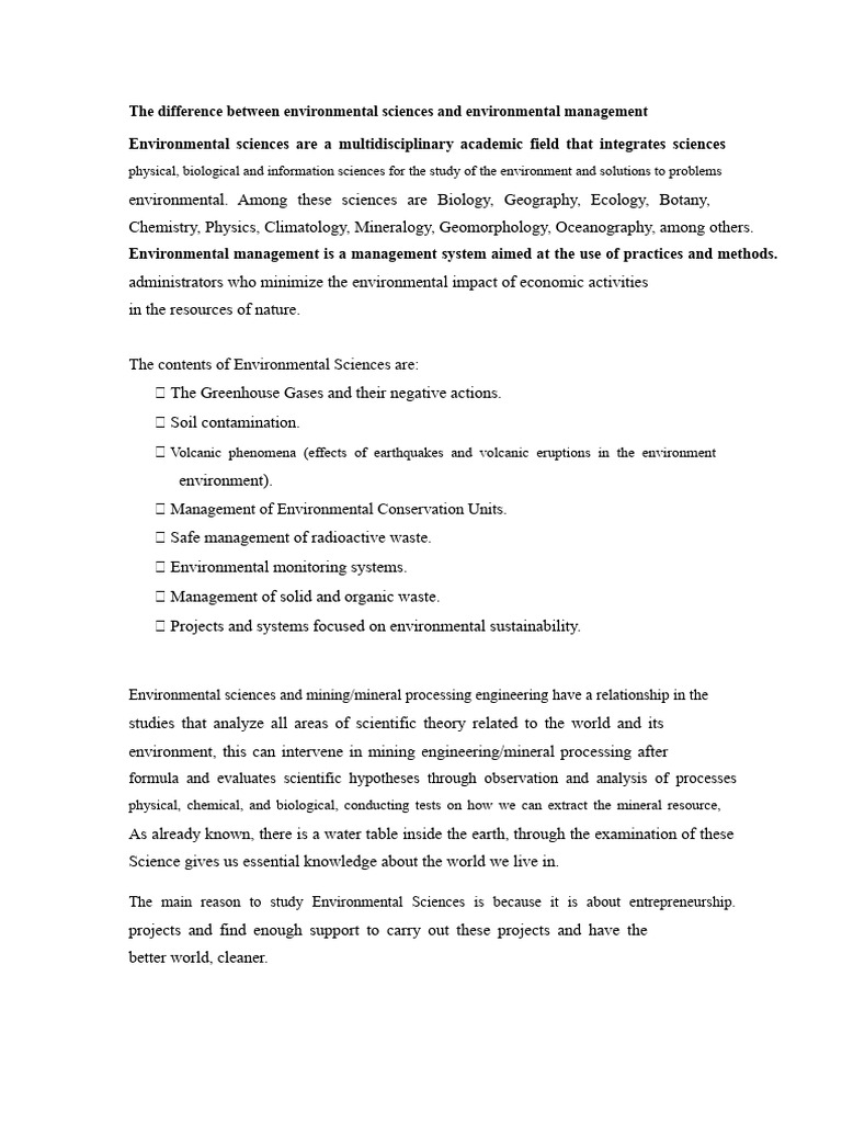 Environmental Science vs. Management | PDF | Environmental Science ...