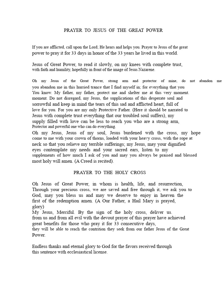 33-Day Prayer to Jesus of Great Power | PDF