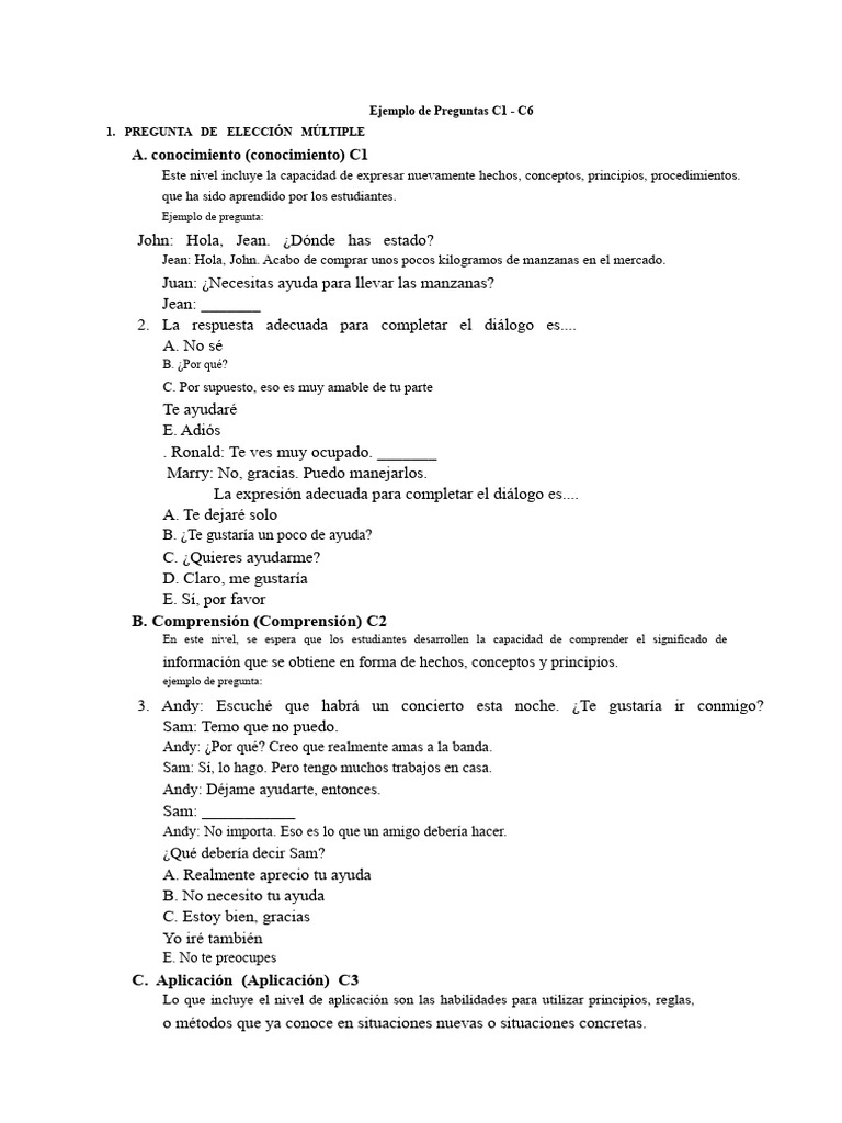Ejemplo de Preguntas de Comprensión C1-C6 | PDF | Conocimiento