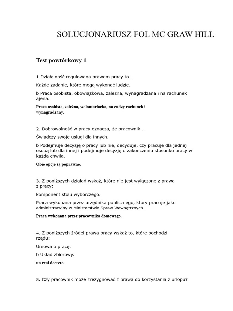 Rozwiązania Fol MC Graw Hill 1 | PDF