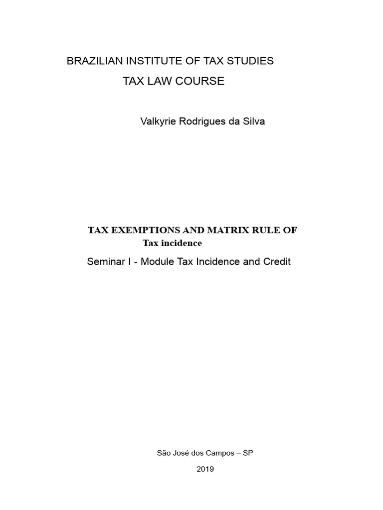 Seminar I - Tax Exemptions and Matrix Rule of Incidence | PDF | Tax ...