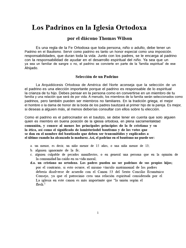 Padrinos en la Iglesia Ortodoxa: Guía y Responsabilidades | PDF ...