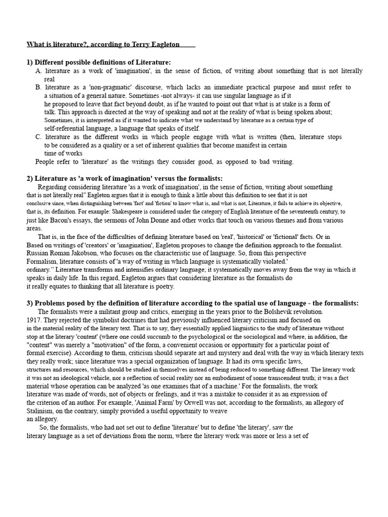 Eagleton's Insights on Defining Literature | PDF | Liberal Arts Education