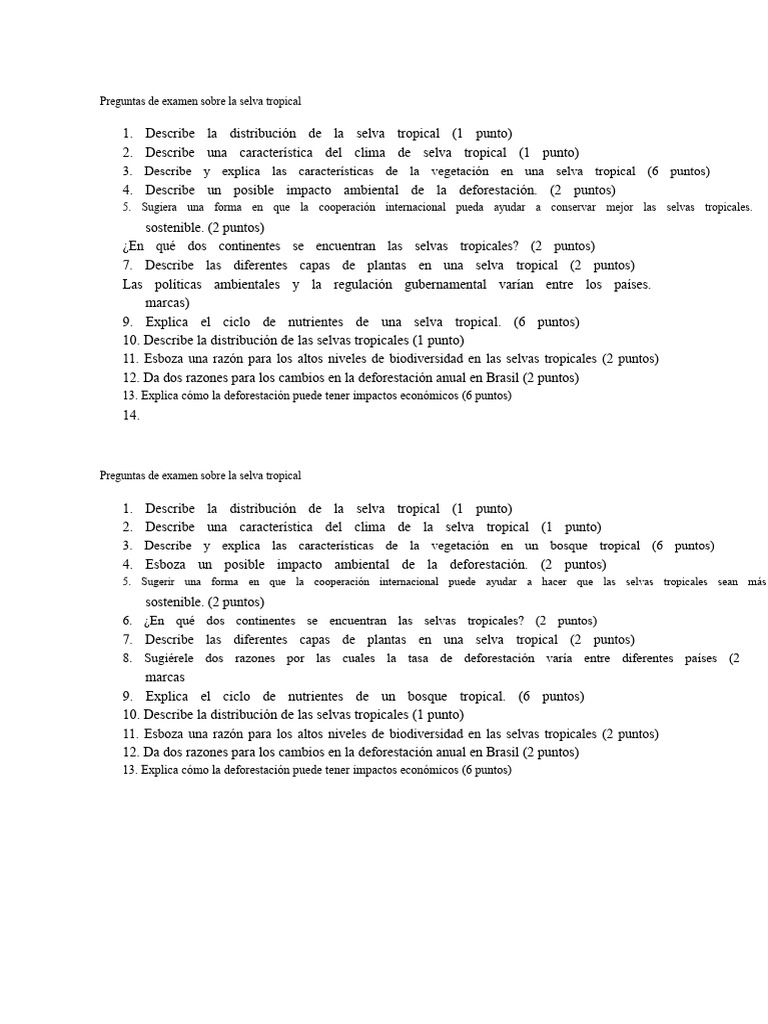 Preguntas Del Examen de Selva Tropical | PDF