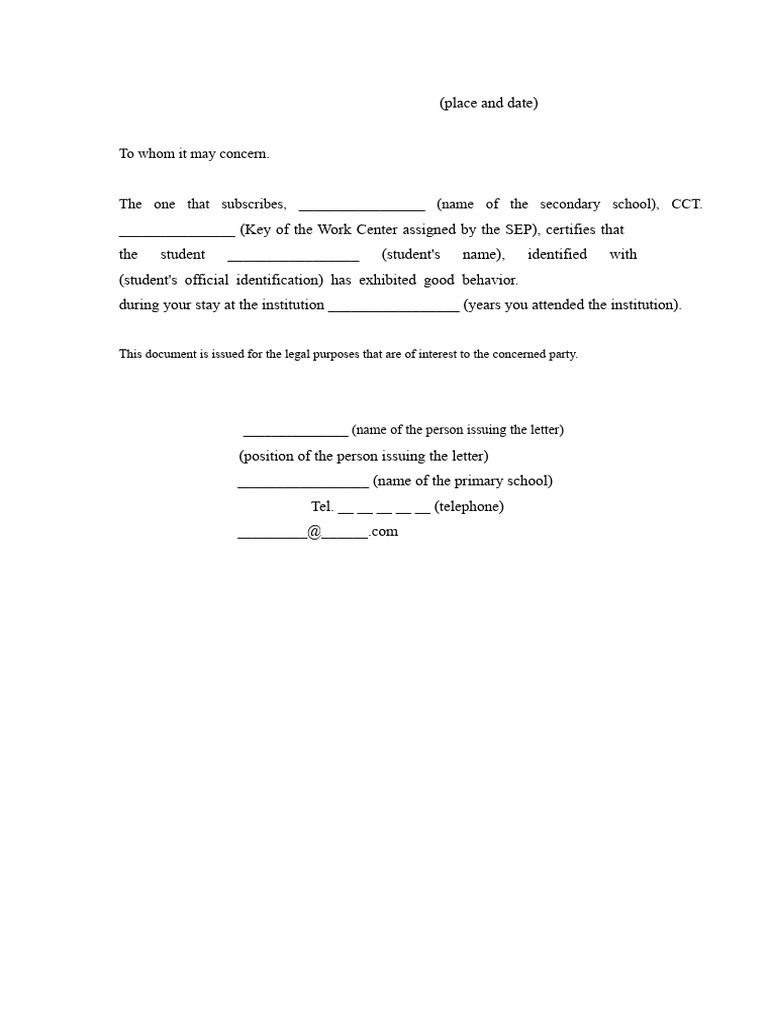 Letter of Good Conduct Secondary | PDF