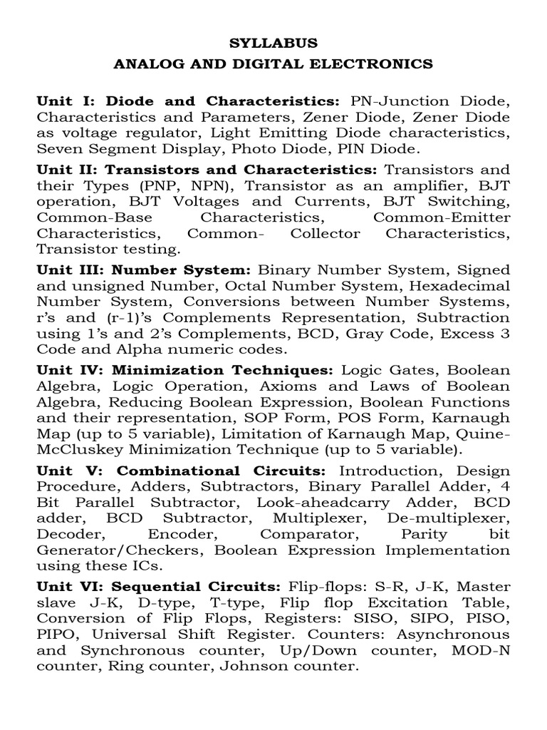 Analog and Digital Electronics Syllabus | PDF