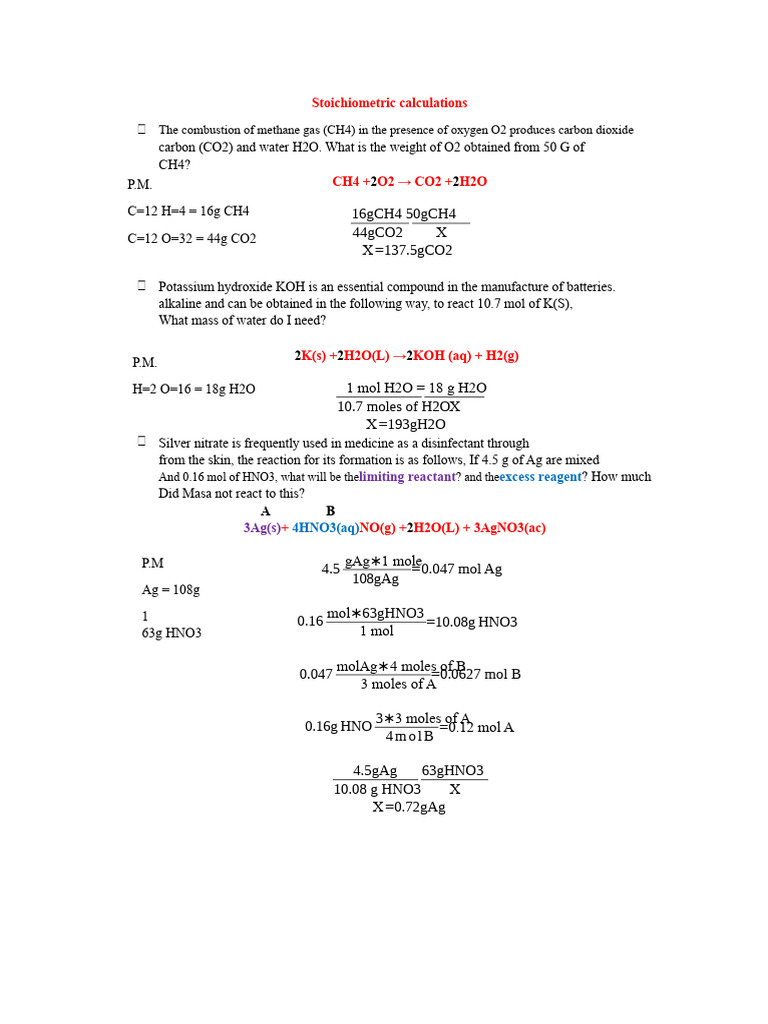 Stoichiometric Calculations | PDF | Stoichiometry | Nitric Acid