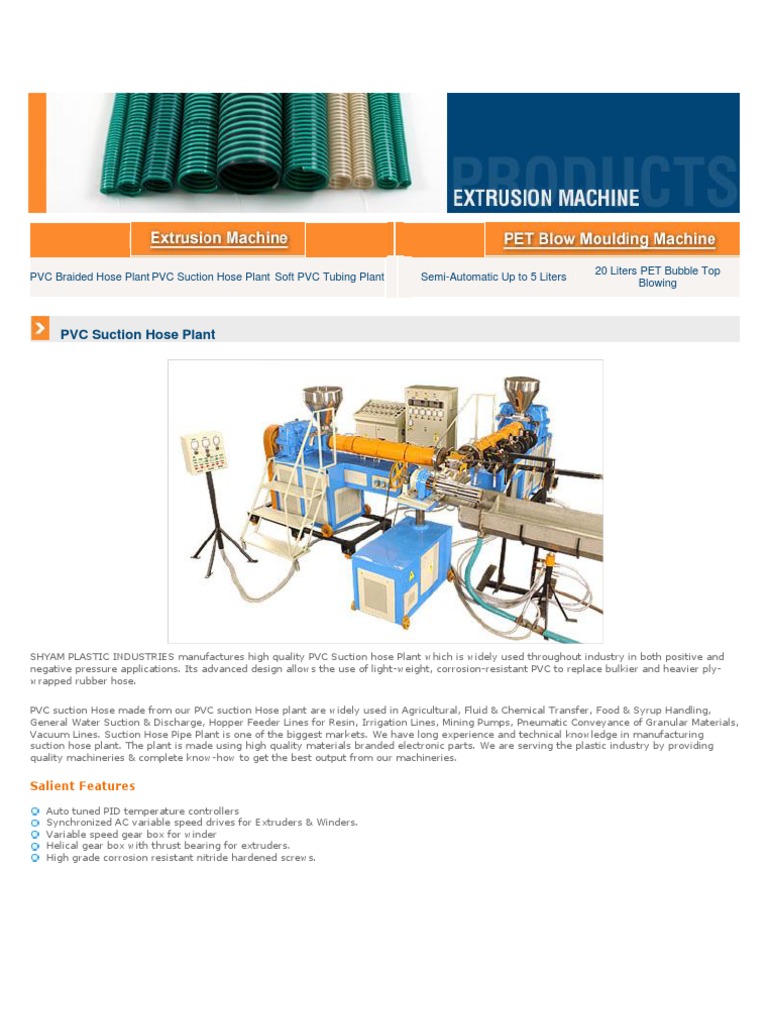 PVC Suction Hose Plant Specifications | PDF