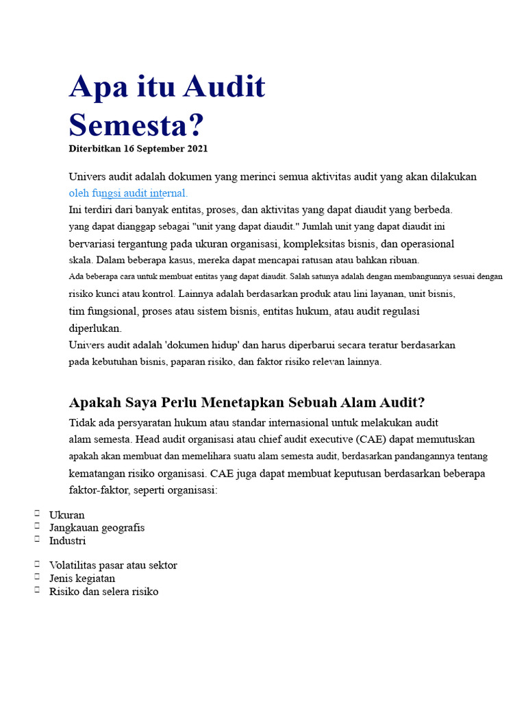 Audit Universe | PDF