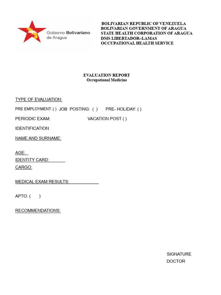 Occupational Health Evaluation Report | PDF | Physical Examination ...