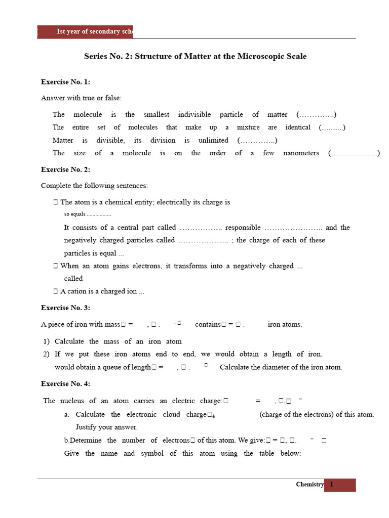 Series 2 Chemistry Structure of Matter at The Microscopic Scale | PDF ...