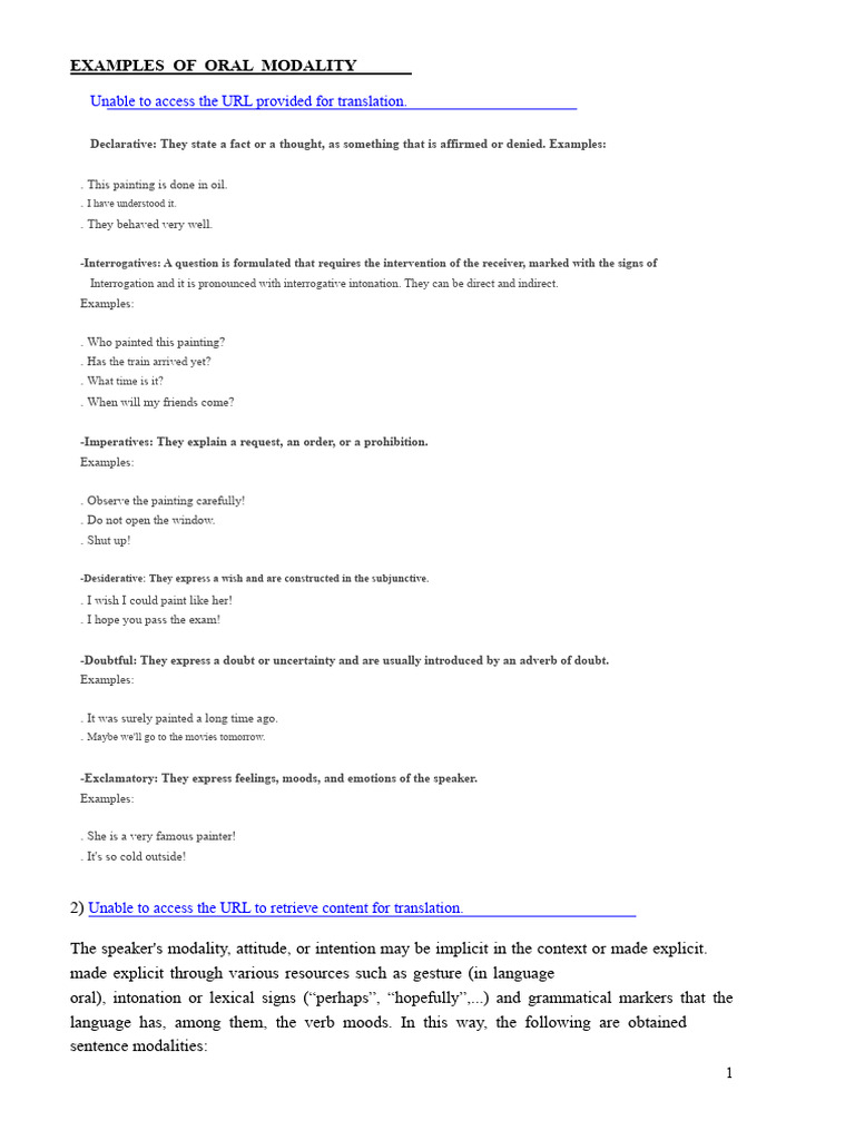 3rd and 4th ESO Examples of sentence modality | PDF | Question | Grammar