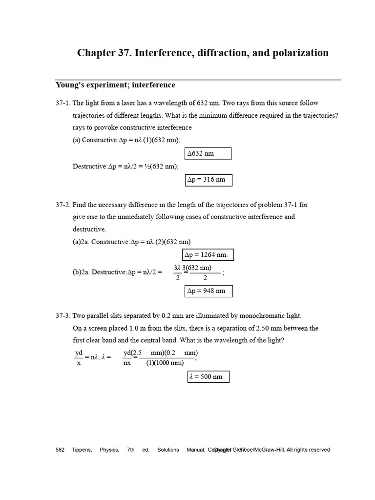 Ch. 37 Interference, Diffraction and Polarization | PDF | Angular Resolution | Wavelength