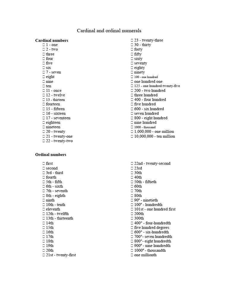 Cardinal and Ordinal Numbers Guide | PDF